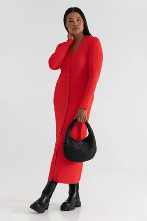 KADA Long Sleeve Sweater Duster Midi Dress - Cherry