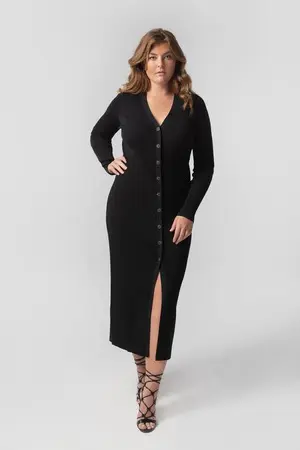 KADA Long Sleeve Sweater Duster Midi Dress - Ink