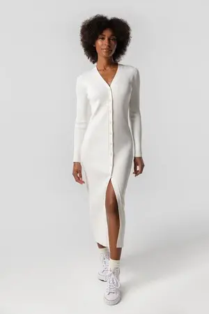 KADA Long Sleeve Sweater Duster Midi Dress - Salt