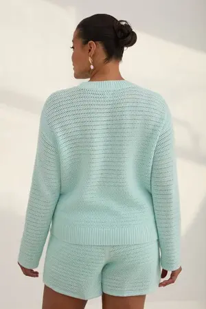 KADA Open Knit Long Sleeve Sweater - Seaglass