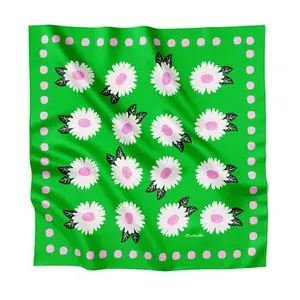 CENTINELLE White Flower Silk Large Square Scarf - Green
