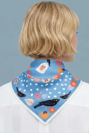 CENTINELLE Snow Monkey And Persimmons Cotton Silk Bandana - Blue
