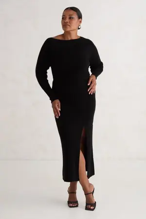 KADA Cashmere Off-shoulder Midi Dress - Ink