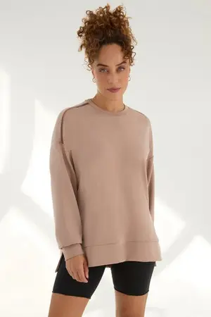 KADA Cupro Oversized Crew Sweatshirt - Mocha