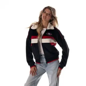 THE WILD COLLECTIVE San Francisco 49ers Cropped Corduroy Bomber Jacket - Black