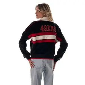 THE WILD COLLECTIVE San Francisco 49ers Cropped Corduroy Bomber Jacket - Black