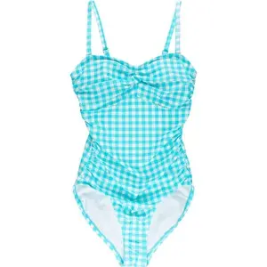 RUFFLEBUTTS Upf 50+ Convertible Bandeau One Piece Swimsuit - Bright Aqua Gingham