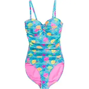 RUFFLEBUTTS Upf 50+ Convertible Bandeau One Piece Swimsuit - Neon Jelly Time