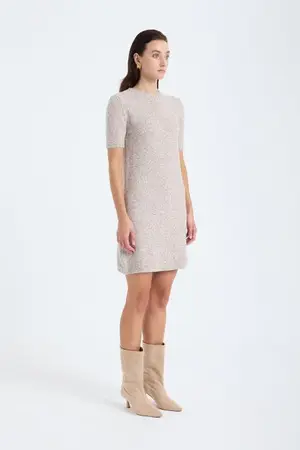 MONLICIA Rune Short Sleeve Knit Dress - Ecru