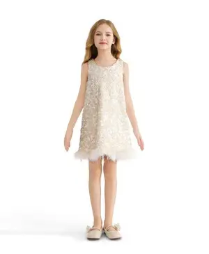 TULLEEN Sequin Feather Knee Length Dress