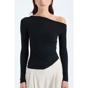 MONLICIA Aura One-shoulder Draped Stretch Top - Black