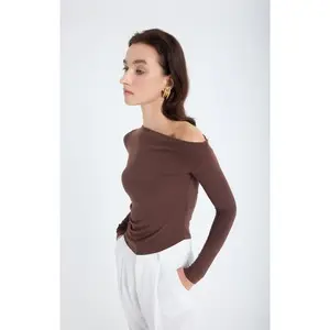 MONLICIA Aura One-shoulder Draped Top - Brown