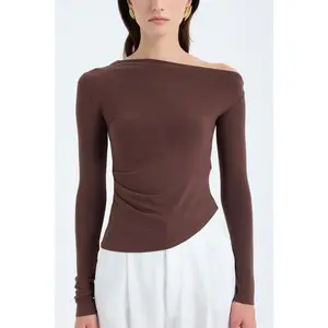 MONLICIA Monlicia Aura One-Shoulder Draped Stretch Top Brown