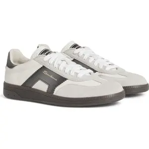 Santoni Leather And Suede Lace-up Sneakers - White