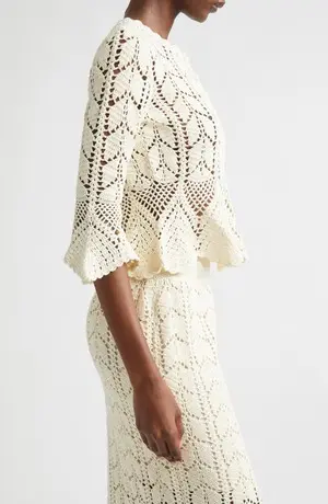 Zimmermann Awaken Button Front Crochet Top - Cream
