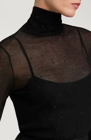 Lafayette 148 New York Sheer Embellished Turtleneck Sweater