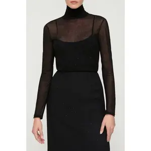 Lafayette 148 New York Sheer Embellished Turtleneck Sweater