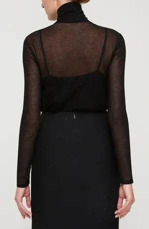 Lafayette 148 New York Sheer Embellished Turtleneck Sweater