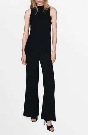 Mango Fringe Sleeveless Wide Leg Jumpsuit - Black