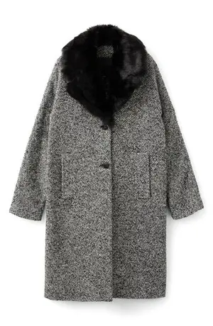Mango Mottled Coat With Faux Fur Collar
