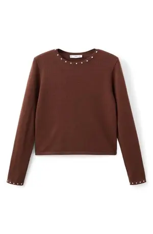 Mango Studded Knit Crewneck Sweater