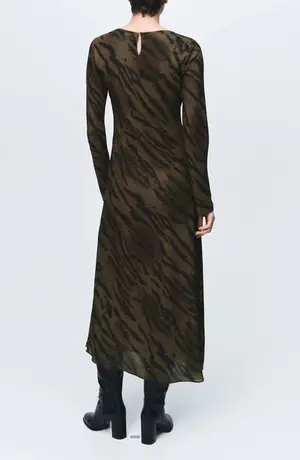 Mango Satin Animal Print Midi Dress