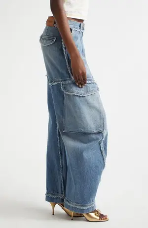 Versace Frayed Wide-leg Cargo Jeans