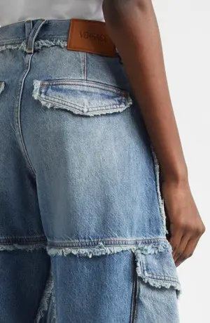 Versace Frayed Wide-leg Cargo Jeans