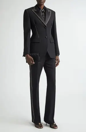 Versace Studded Wool Grain De Poudre Bootcut Pants