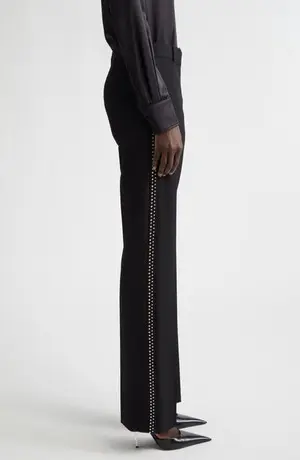 Versace Studded Wool Grain De Poudre Bootcut Pants