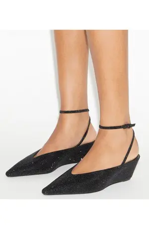 Tory Burch Ankle Strap Pavé Wedge Pumps