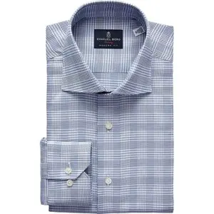 EMANUEL BERG Modern Fit Check Cotton Dress Shirt - Navy