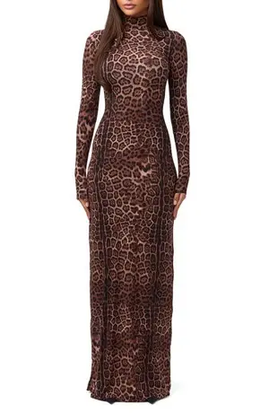 Naked Wardrobe Leopard Print Long Sleeve Maxi Dress