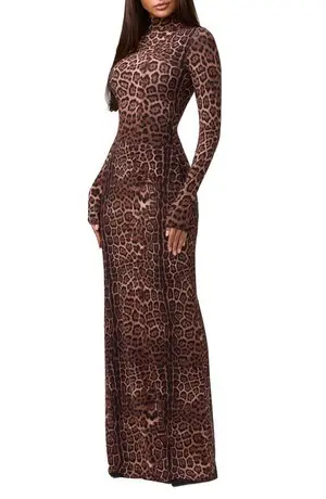 Naked Wardrobe Leopard Print Long Sleeve Maxi Dress