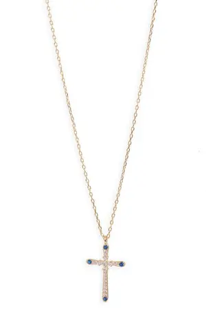 Argento Vivo Cubic Zirconia Cross Pendant Necklace - Gold/blue