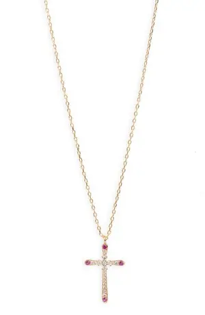 Argento Vivo Cubic Zirconia Cross Pendant Necklace - Gold/red