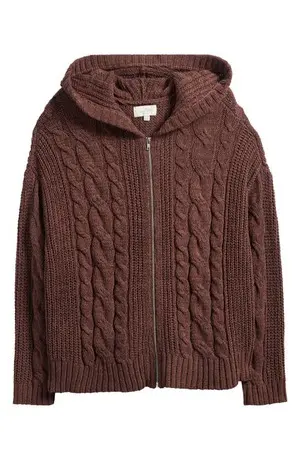 PACSUN Cable Knit Zip-up Hooded Sweater - Brown
