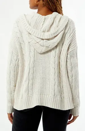 PACSUN Cable Knit Zip-up Hooded Sweater - Ivory