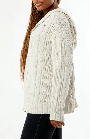 PACSUN Cable Knit Zip-up Hooded Sweater - Ivory