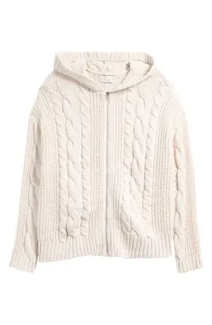 PACSUN Cable Knit Zip-up Hooded Sweater - Ivory