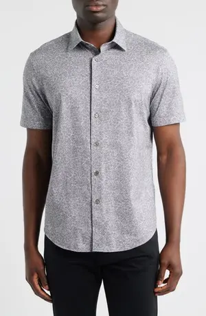 Bugatchi Miles Ooohcotton® Floral Short Sleeve Button-up Shirt - Graphite