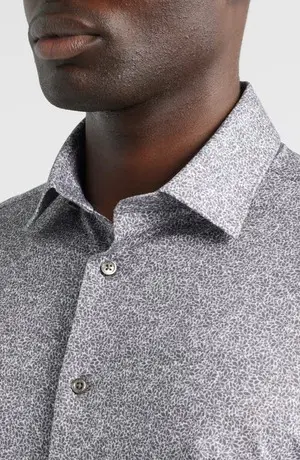 Bugatchi Miles Ooohcotton® Floral Short Sleeve Button-up Shirt - Graphite