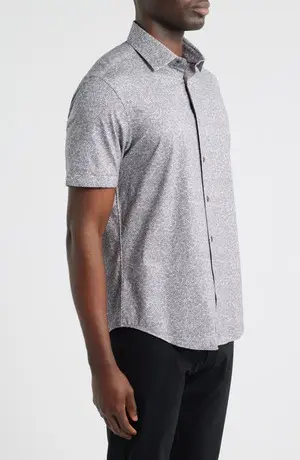Bugatchi Miles Ooohcotton® Floral Short Sleeve Button-up Shirt - Graphite