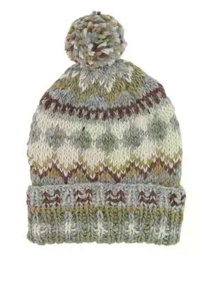 CHAMULA Fair Isle Patterned Beanie With Pom-pom - Grey