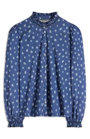 Boden Floral Ruffle Trim Jersey Blouse