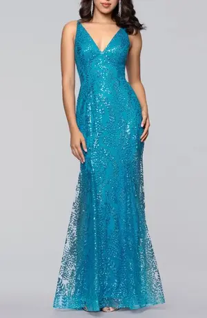 BLONDIE NITES V-neck Sequin Gown