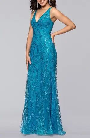 BLONDIE NITES V-neck Sequin Gown