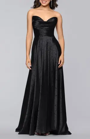 BLONDIE NITES Jacquard Strapless Gown - Black