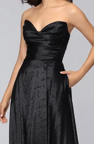 BLONDIE NITES Jacquard Strapless Gown - Black