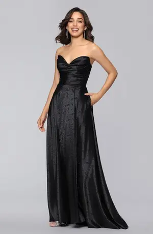 BLONDIE NITES Jacquard Strapless Gown - Black